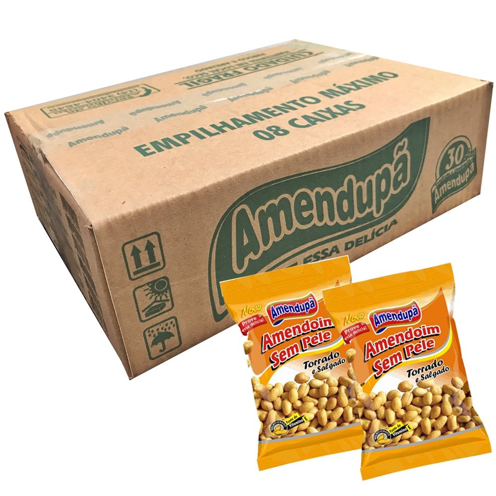 Caixa c/30un Amendoim Torrado Salgado Sem Pele 50g Amendupã Sem Gluten ...