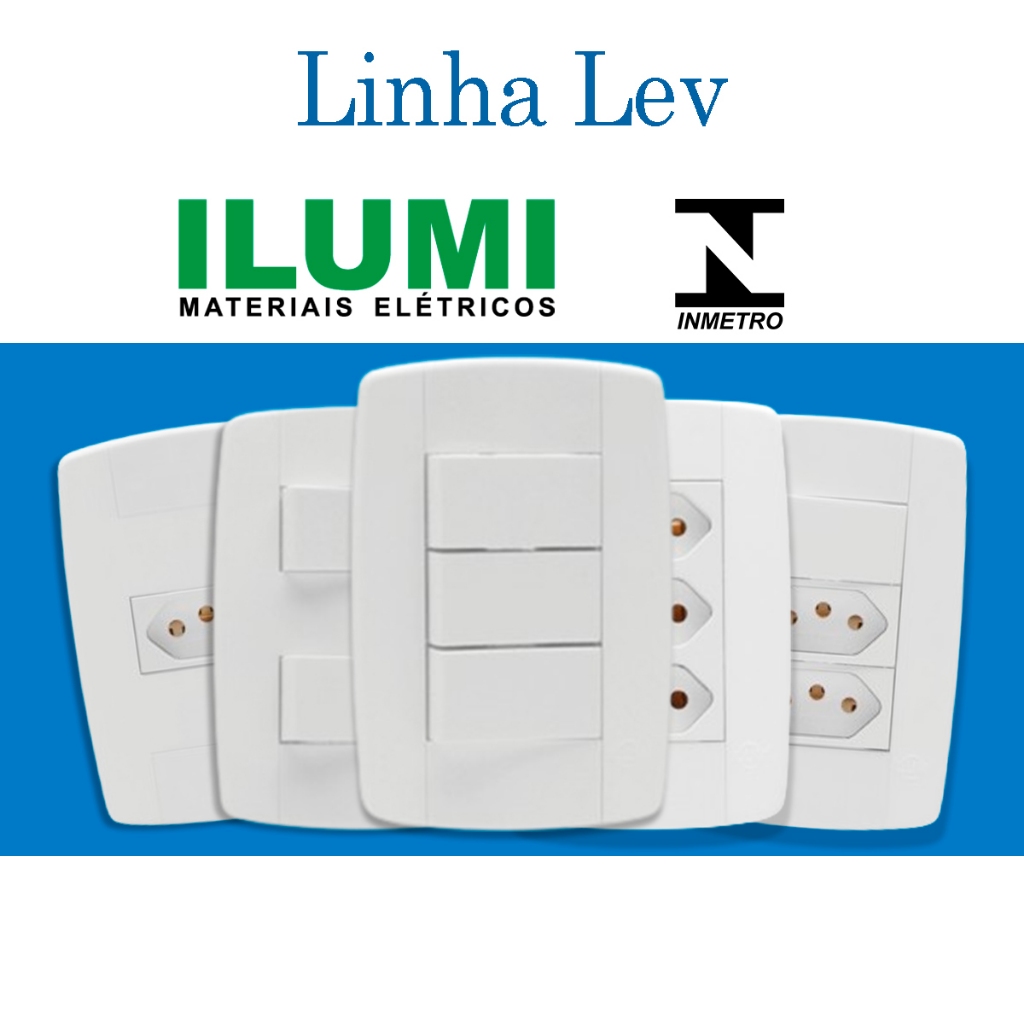 Tomada e interruptor Ilumi linha LEV 4x2 10A 20A monobloco 250V ...