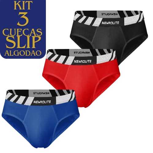 Kit 3 Cuecas Slip Algodao Modelo Cueca Comum com Elastico | Shopee Brasil