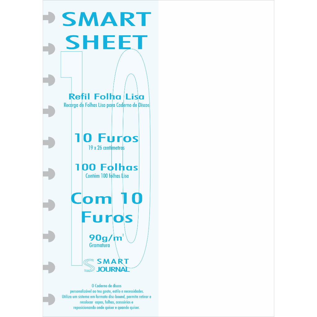 Refil Caderno de Discos 90g 100 FLS Branco Liso 10 Furos Smart Sheet ...