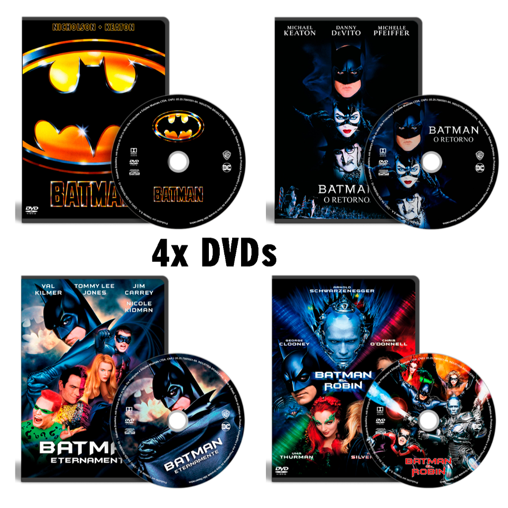 Kit 4x DVDs Batman (1989 / 1992 / 1995 / 1997) (Batman / Batman O Retorno / Batman Eternamente ...