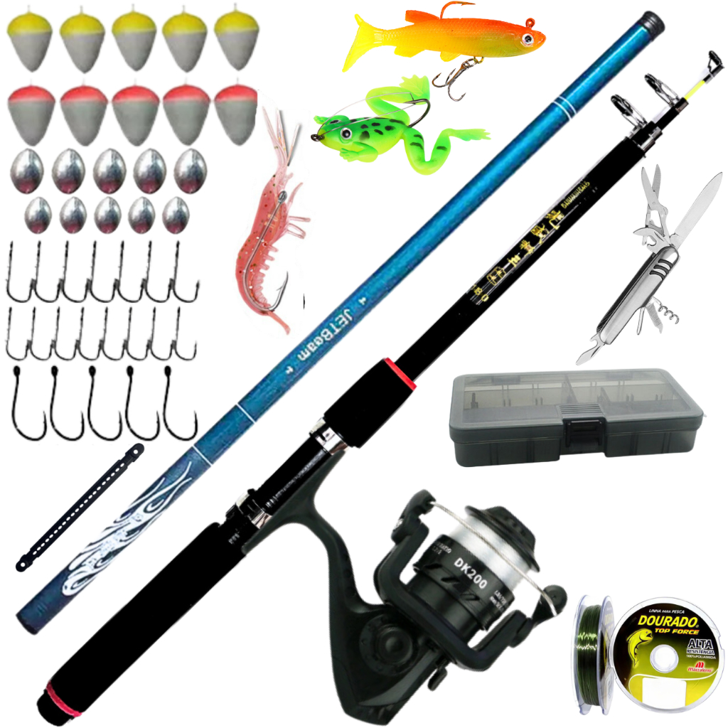 Vara de Pesca Molinete Vara Telescopica de mao 2,10 Anzol | Shopee Brasil