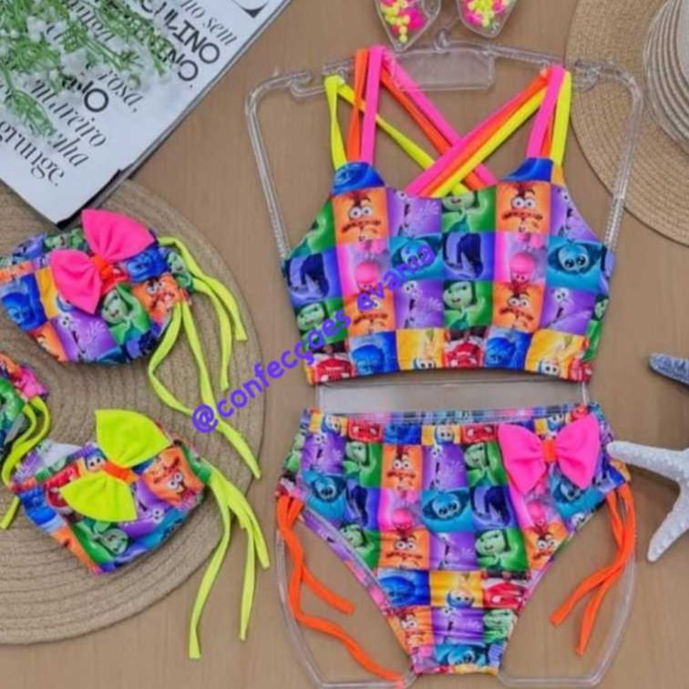 Biquini Estampado Colorido Top + Calcinha Moda Infantil Roupa de Praia ...
