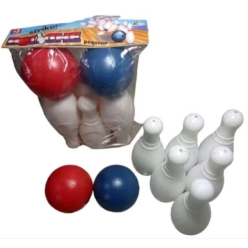 Kit 7 UNIDADES Mini Boliche Infantil 6 pinos 16 cm e duas bolas ...