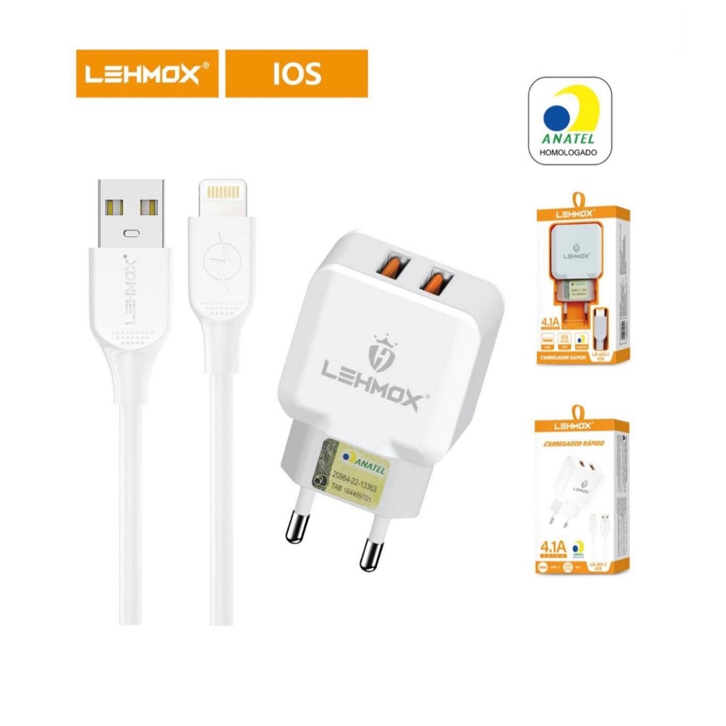 Lehmox LE485-3 Carregador Turbo Portátil 20w Com Cabo 2 Entrada Usb 4 ...
