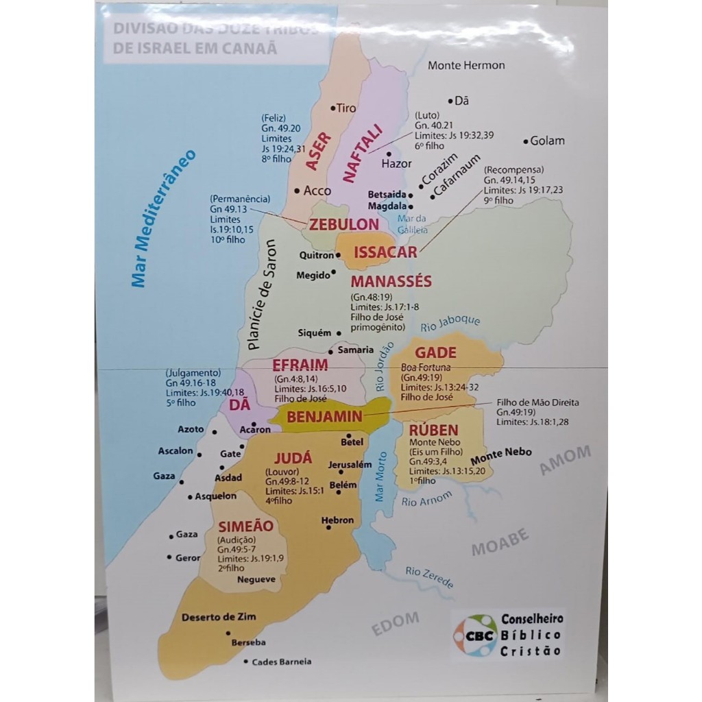 Mapa de Israel Bíblico Colorido Dividido por Tribos | Papel Cartonado ...