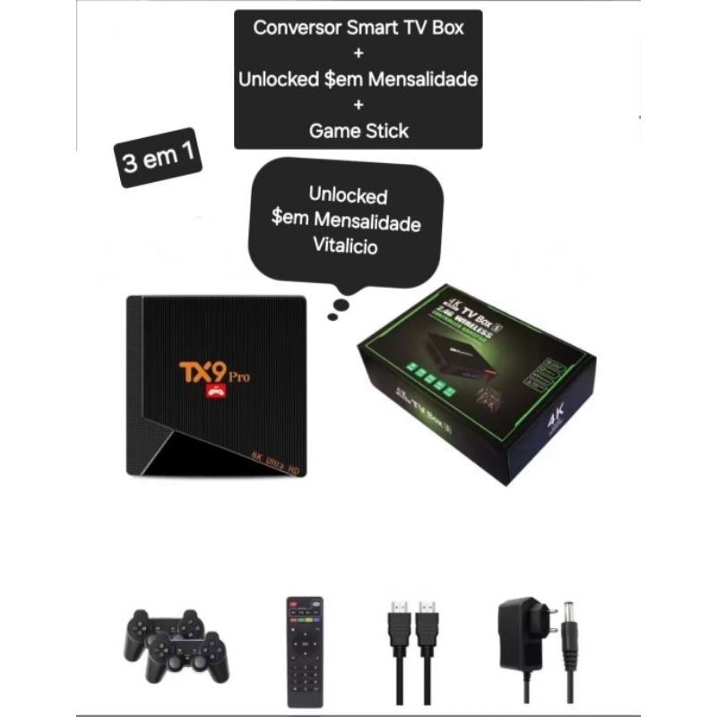 Conversor Android TV Smart Box + Game Stick 3em1 OPEN | Shopee Brasil