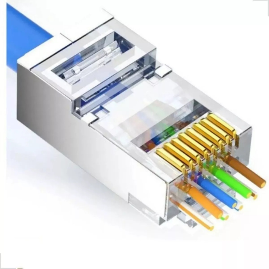 Conector Rj45 Blindado Macho Cat6 De Rede Vazado KIT C/05 | Shopee Brasil