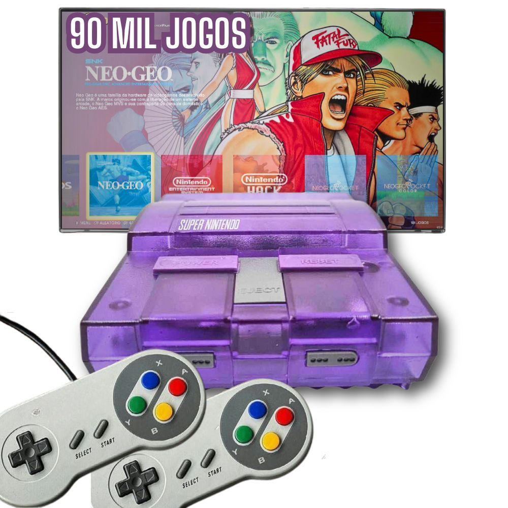 Mini Super Nintendo Roxo Game Retro Fliperama Arcadian com 93 mil Jogos de diversos Consoles ...