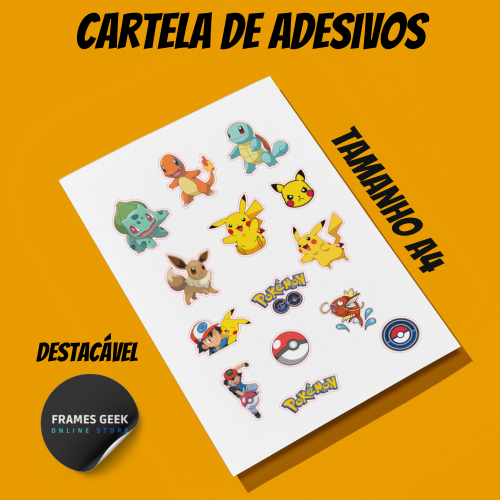 Adesivos Pokémon Cartela Tamanho A4 | Shopee Brasil