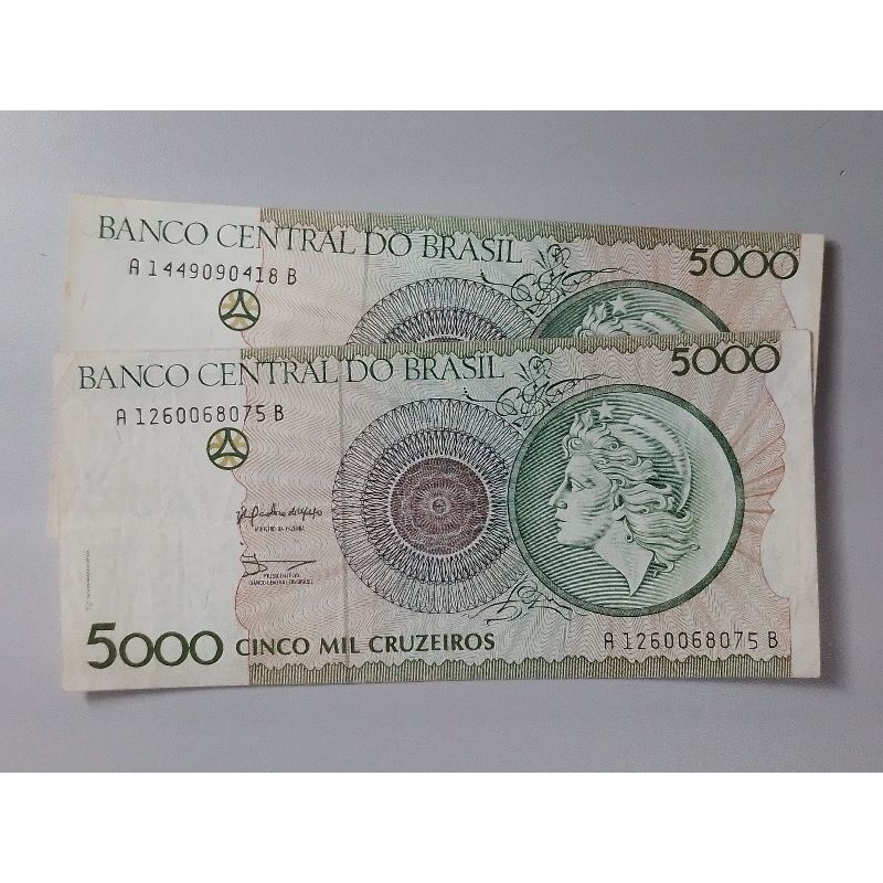 Cédula 5000 cruzeiros c.222 ano 1990 sob+ lote 921 A | Shopee Brasil