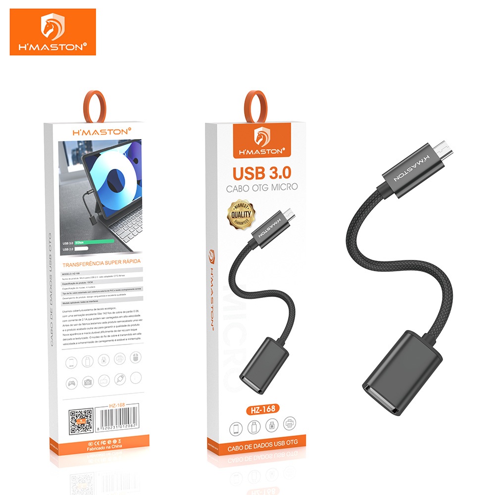 Cabo Otg V8 Adaptador Usb 3.0 Para Celular Tablet Motorola Samsung Pendrive Micro USB Otg HZ-168 ...