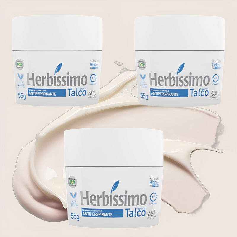 Kit 3 Unidades Desodorante Herbissmo Suave Talco Creme Antiperspirante ...