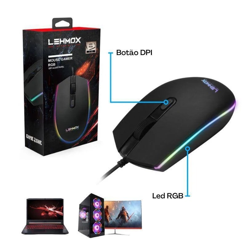 Mouse Gamer Rgb Lehmox Gt com fio | Shopee Brasil