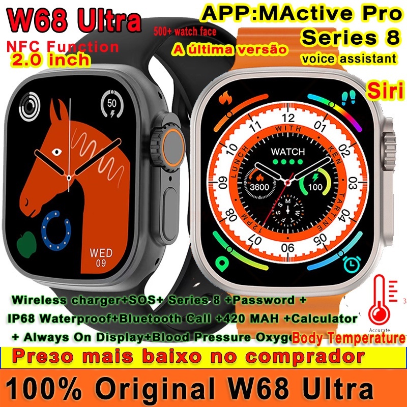 Smartwatch W68 Ultra Series 8 Nfc Tela 2,0 Original Lacrado | Shopee Brasil