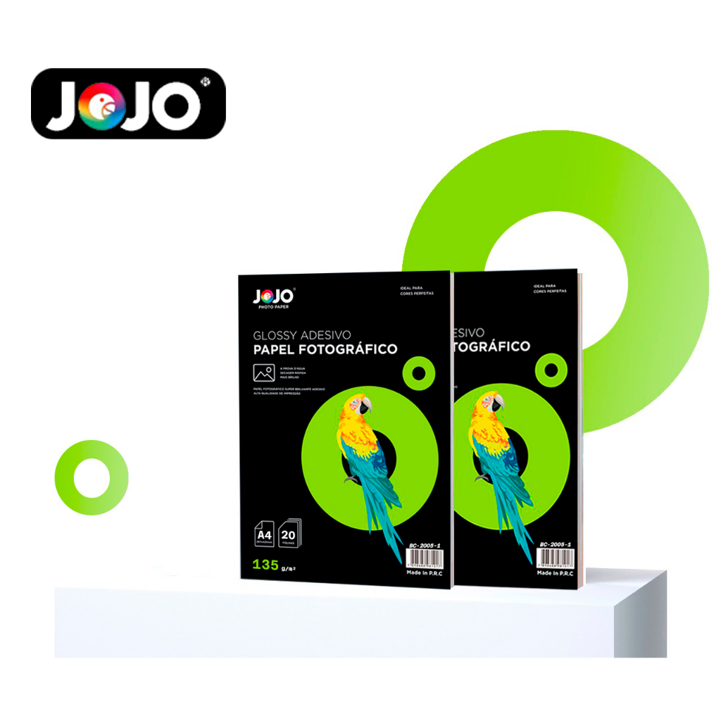 Papel fotográfico GLOSSY ADESIVO (Brilho) 135g/m² A4 500 FOLHAS p/ impressoras à jato JOJO PAPER ...