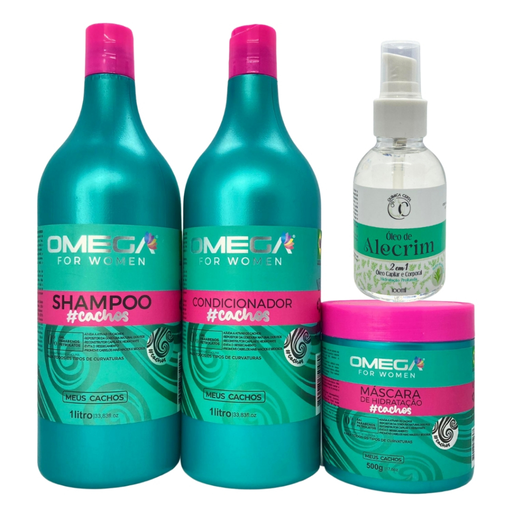 Kit CACHOS Cabelos Cacheados Shampoo Condicionador 1L Mascara e Óleo ...