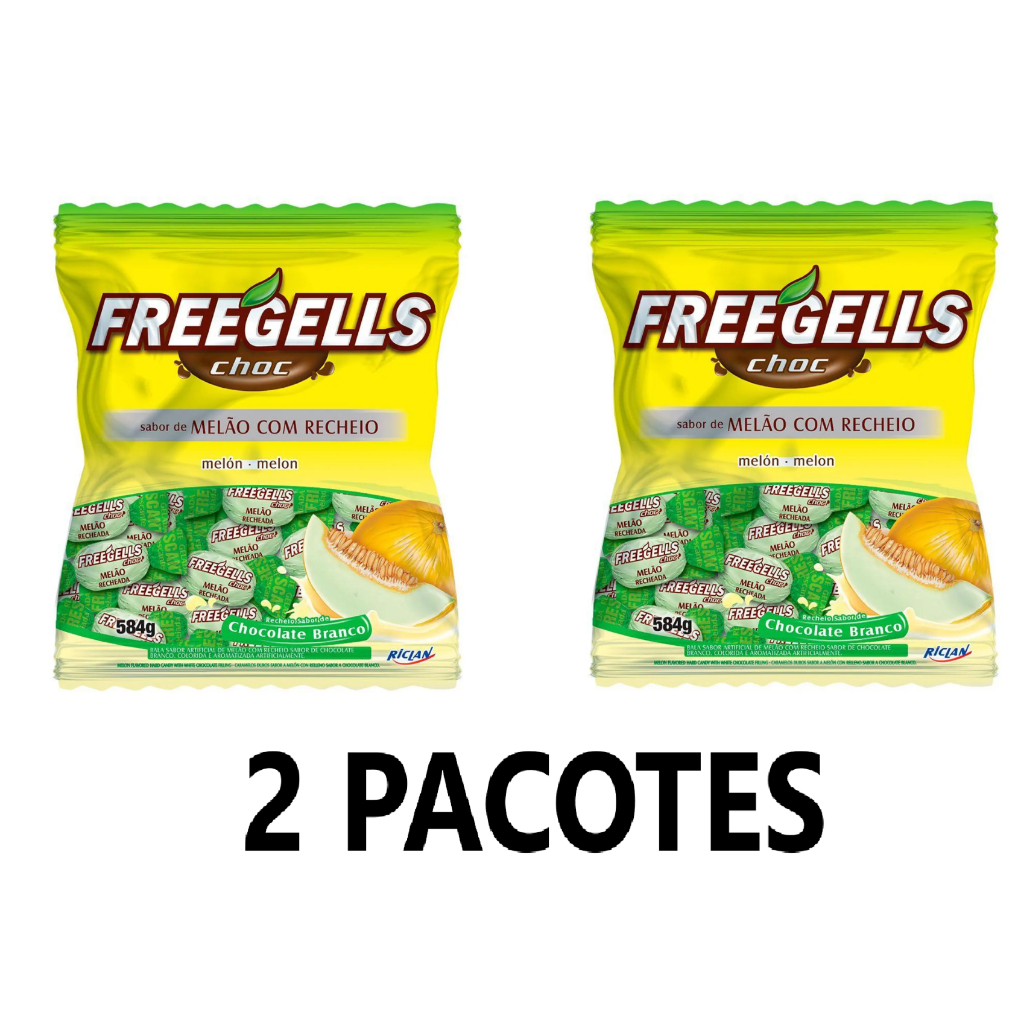 KIT 2 PACOTES Bala Freegells Choc Melão Com Recheio de Chocolate Branco ...