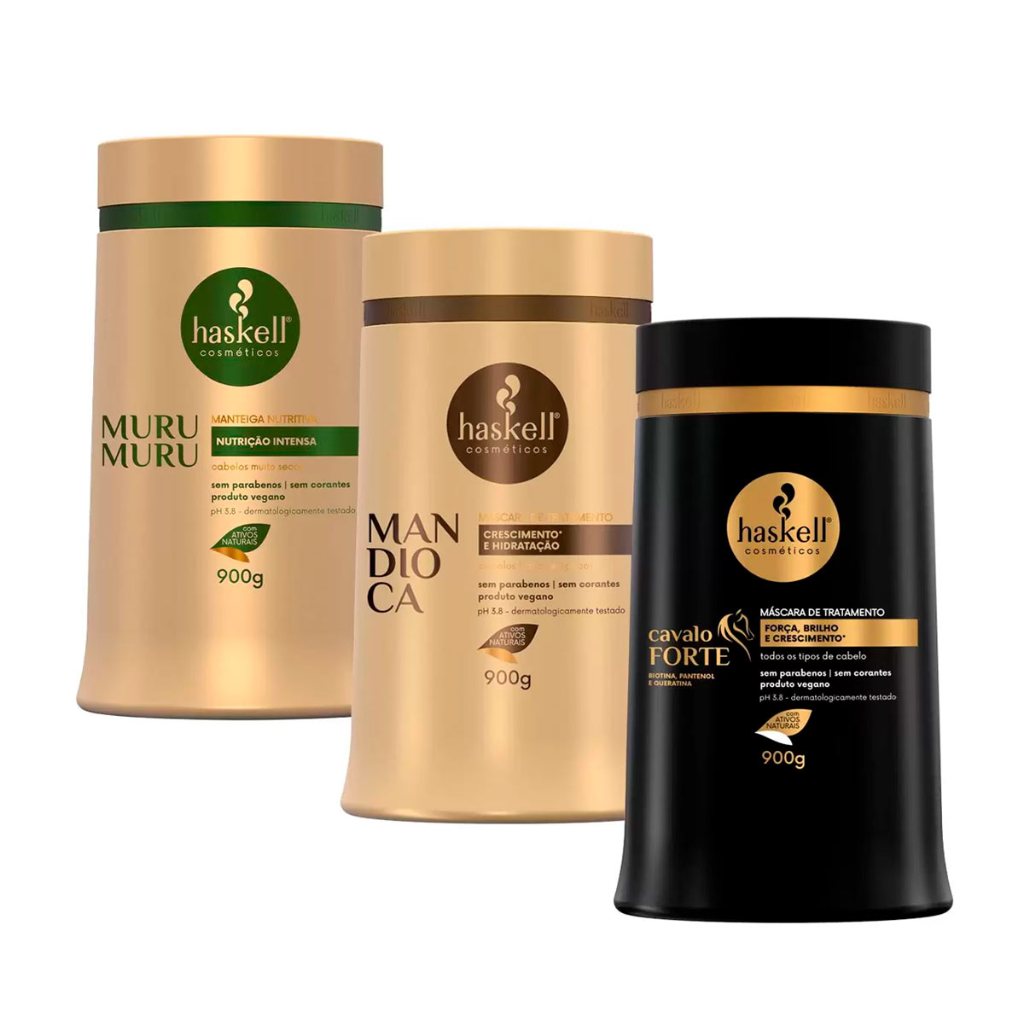Kit Mascaras Haskell Cavalo Forte Murumuru E Mandioca 900G Cronograma Capilar | Shopee Brasil