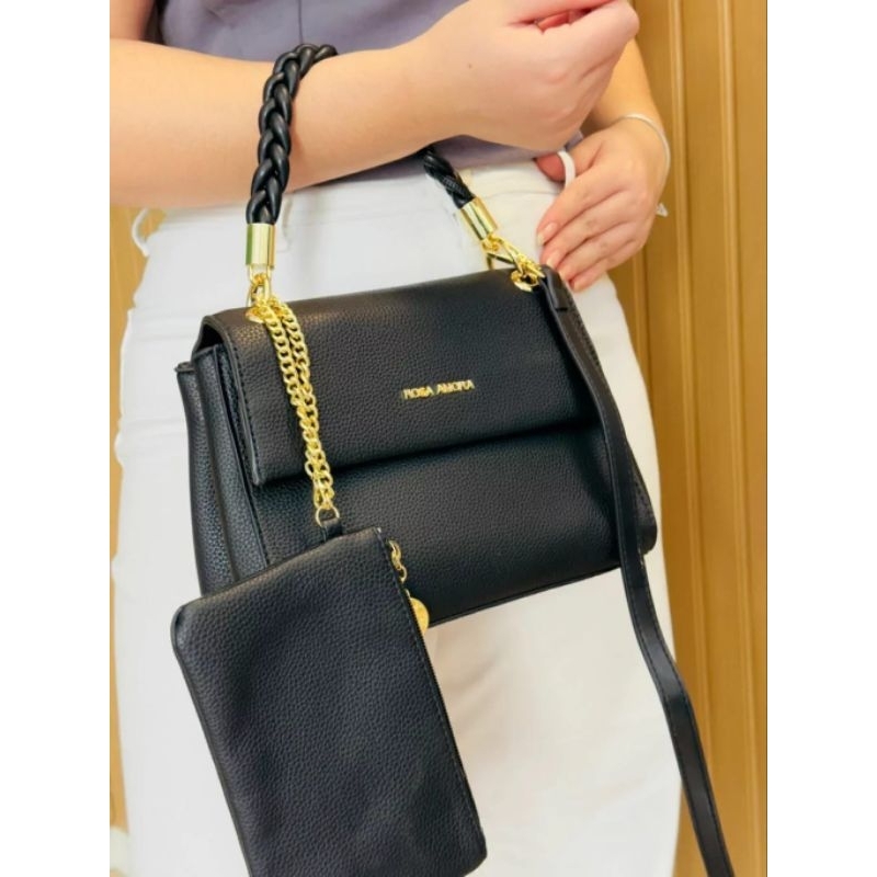 Bolsa Baú de Mão alça Trançada Rosa Amora Transversal Original RA6148 ...