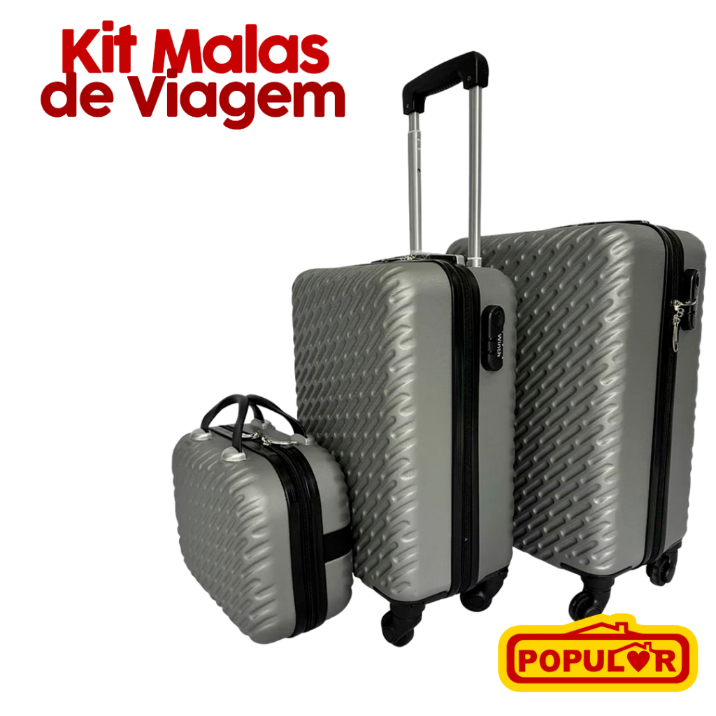 Mala de Viagem kit com 3 Peças Rodinhas 15kg e 12kg + frasqueira 8kg ...