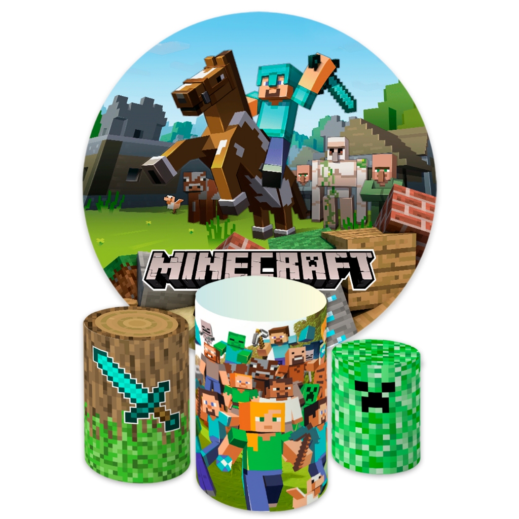 Trio Capas de Cilindros + Painel Redondo Minecraft C/ Elástico | Shopee ...