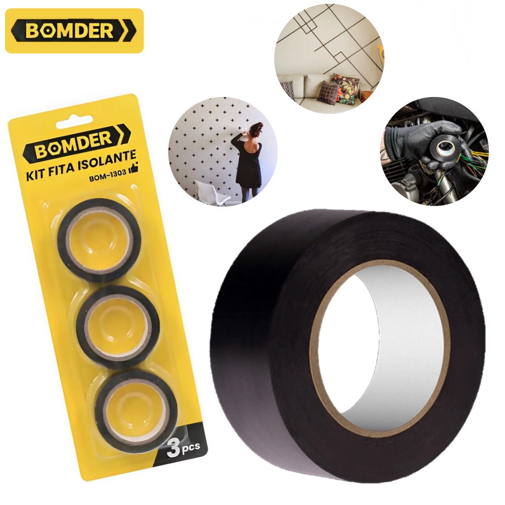 Fita Isolante Antichama Preto 1.5 Metros Original-Kit 3 Fitas Isolantes ...
