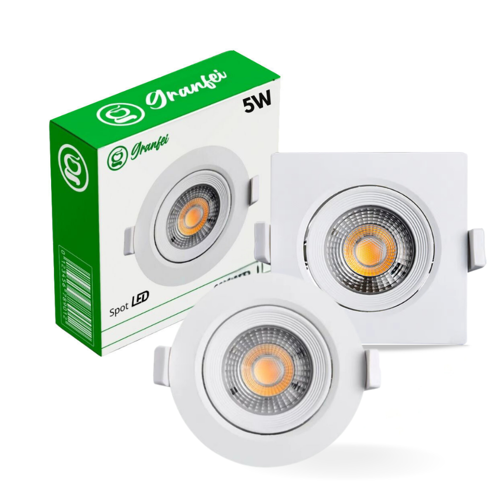 Luminária Spot Led 5W Embutir Quadrado Redondo Direcionáveis Branco ...