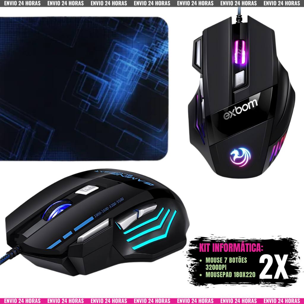 Mouse Gamer 3200 dpi Com Fio USB 7D Extreme 7 Cores | Shopee Brasil