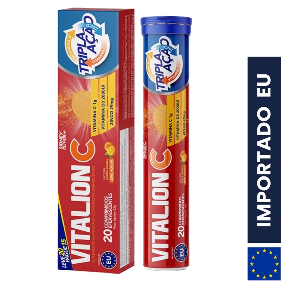 Vitamina c 1000mg + zinco 29mg + D3 2000ui Vitalion tripla ação 20 ...