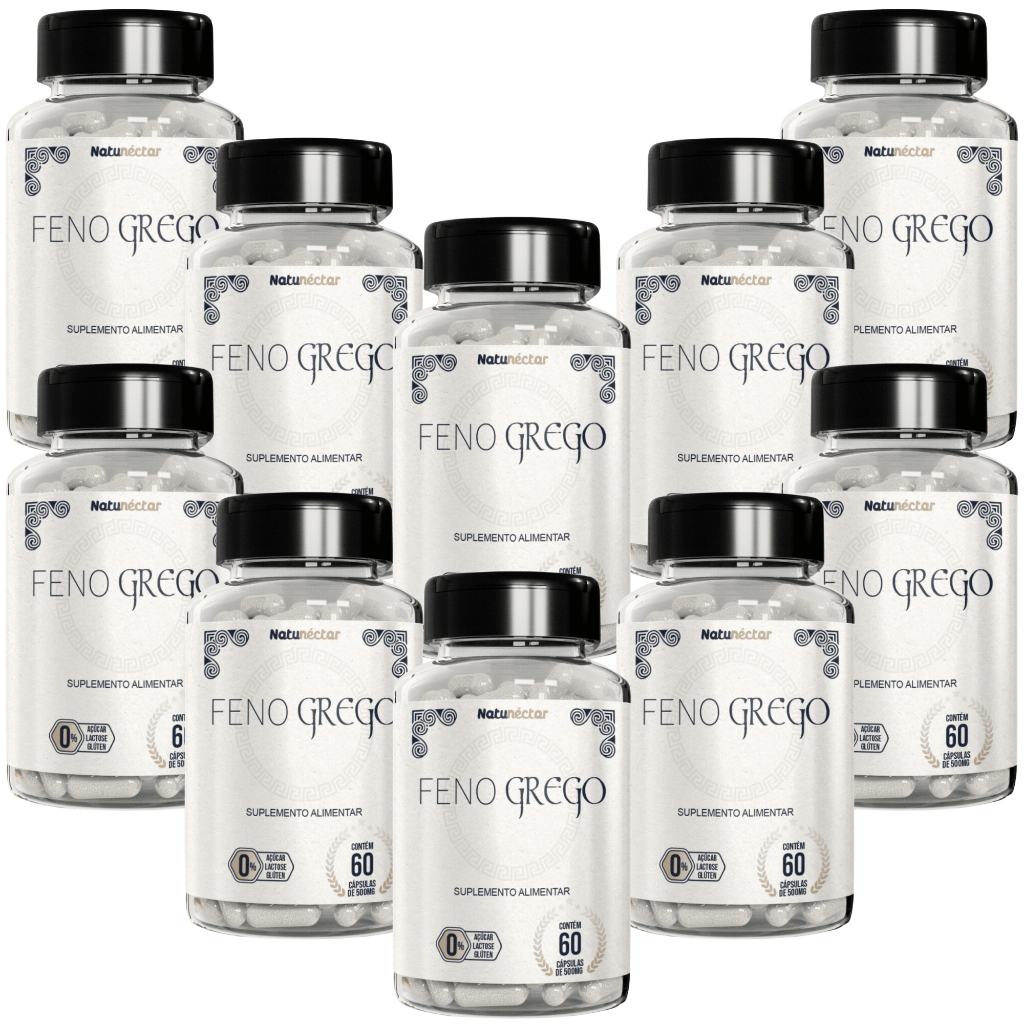 Kit Combo 10 UND Feno Grego Suplemento Alimentar Natural 100% Puro Premium 60 Cápsulas ...