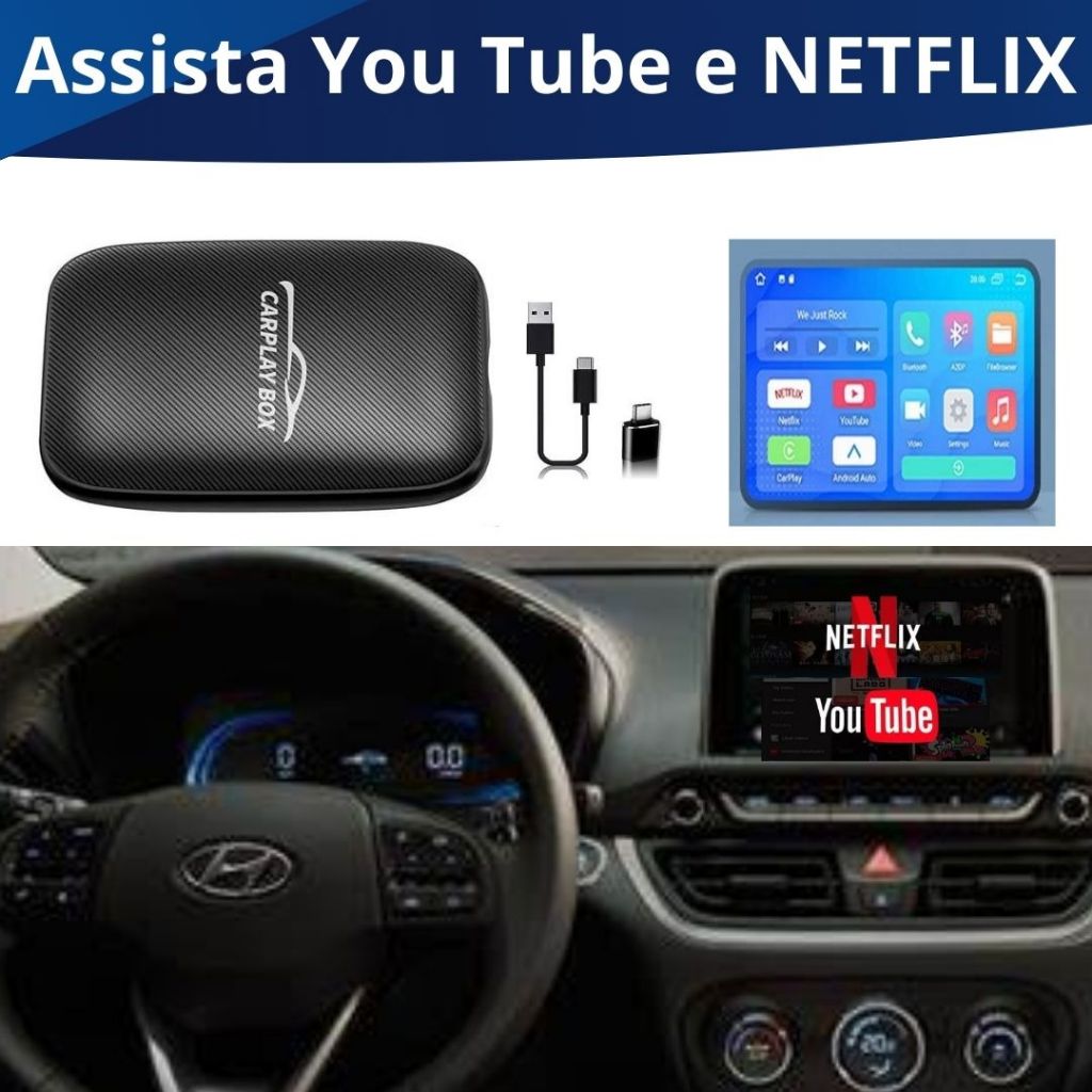 Carplay Sem Fio 3 Em 1 E Adaptador para Multimídia e Android com Netflix e YouTube Suporte ...