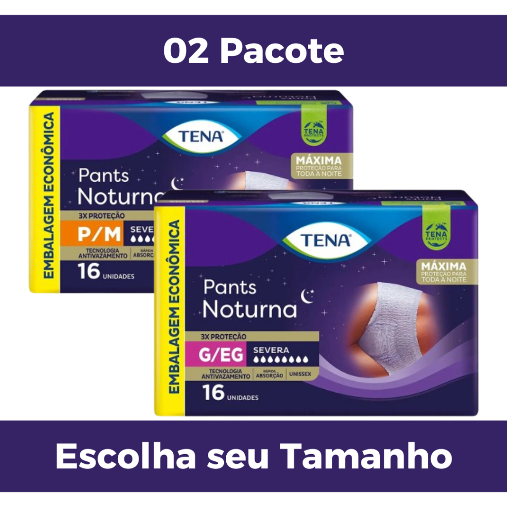Fralda Geriátrica Tena Noturna - Tamanhos P/M e G/EG - 32 Unidades ...