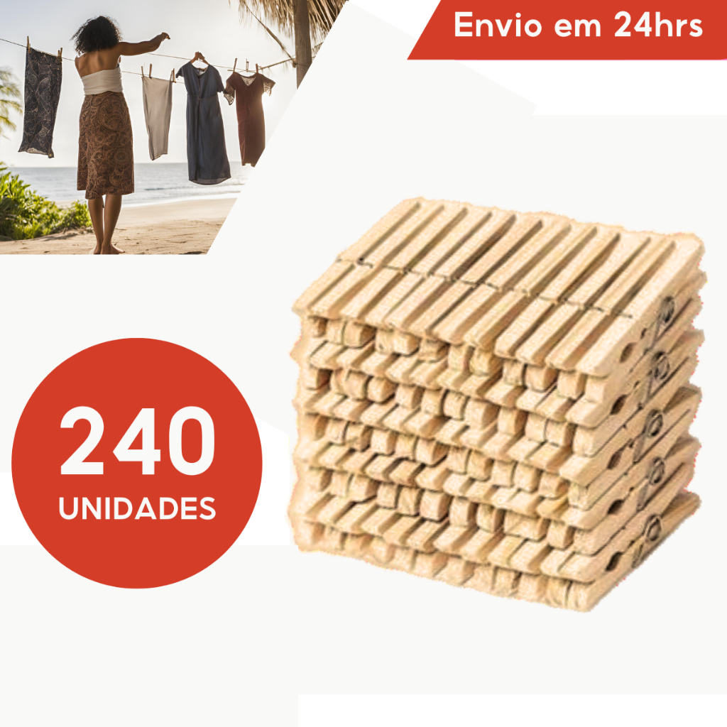 Kit Com 240 Unidades de Pregador, Prendedor de Roupa Gigante, Madeira ...