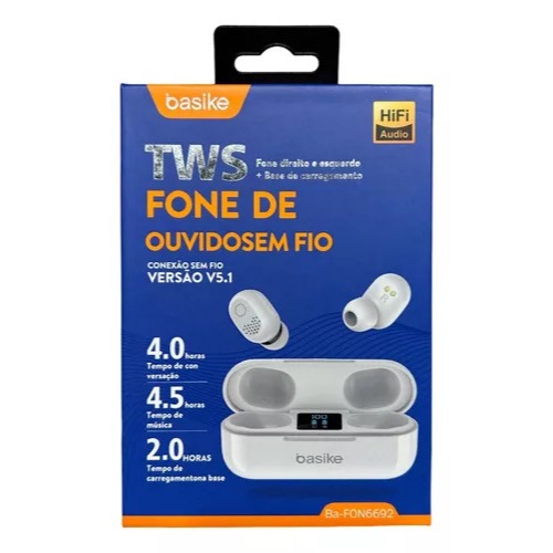 Fone de ouvido Bluetooth sem fio BASIKE TWS | Bluetooth 5.3 | Áudio ...