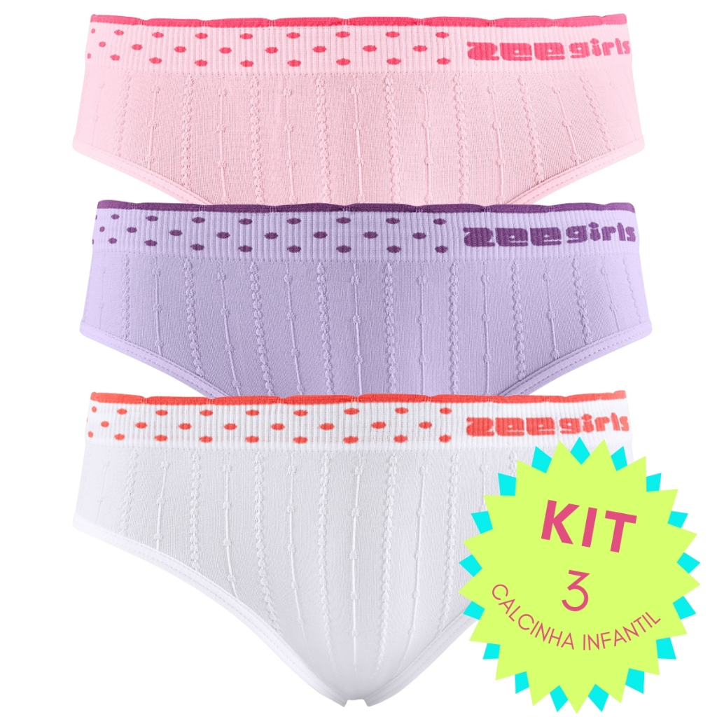 Kit 3 Zee Rucci Calcinha Infantil Sem Costura Com Detalhes no Cós ...