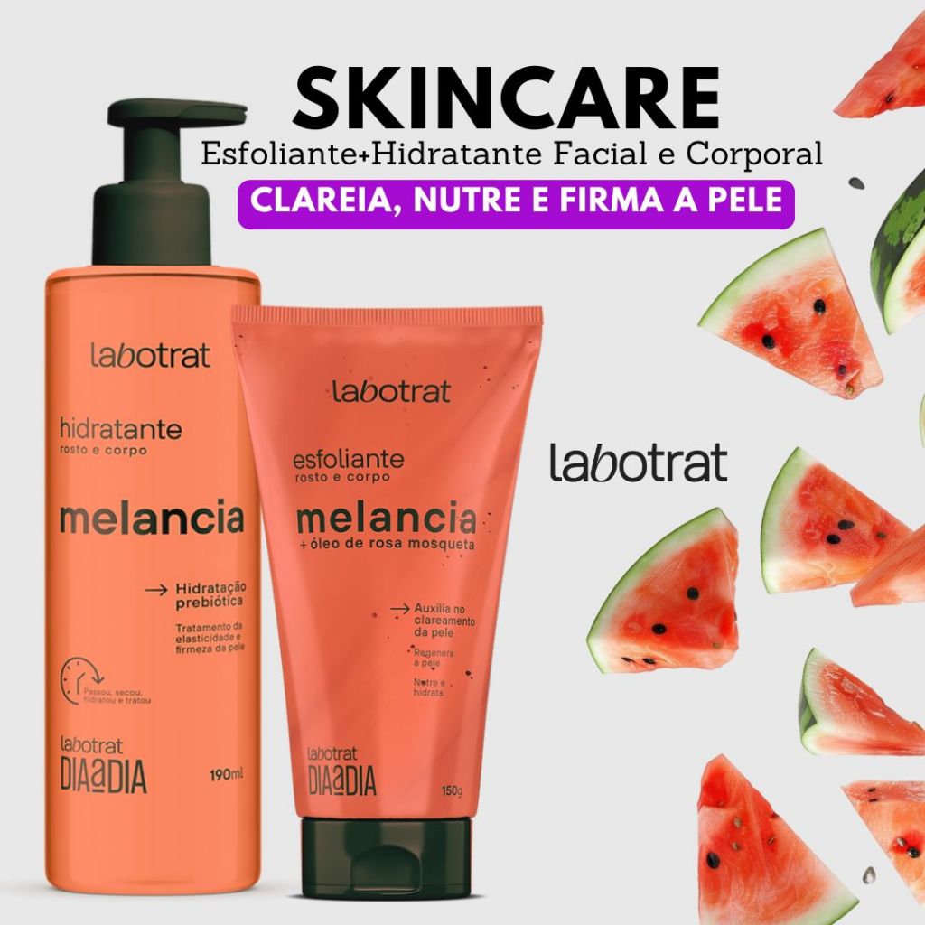 Kit Skincare Esfoliante + Hidratante Facial e Corporal Melancia ...