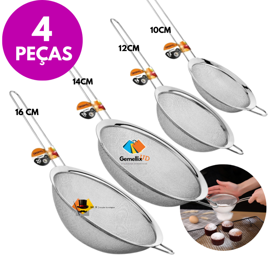 Kit 4 Peneira Coador Em Aço Inox Para Cozinha, Conjunto De Peneiras ...