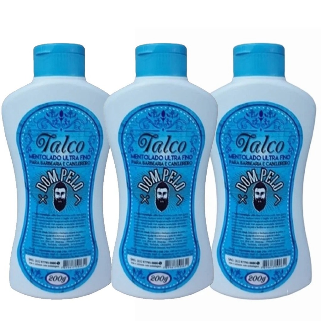 Kit 3 Talco Mentolado Dom Pelo 200g - Ultra Fino, Pós-Barba, Barbeiro ...