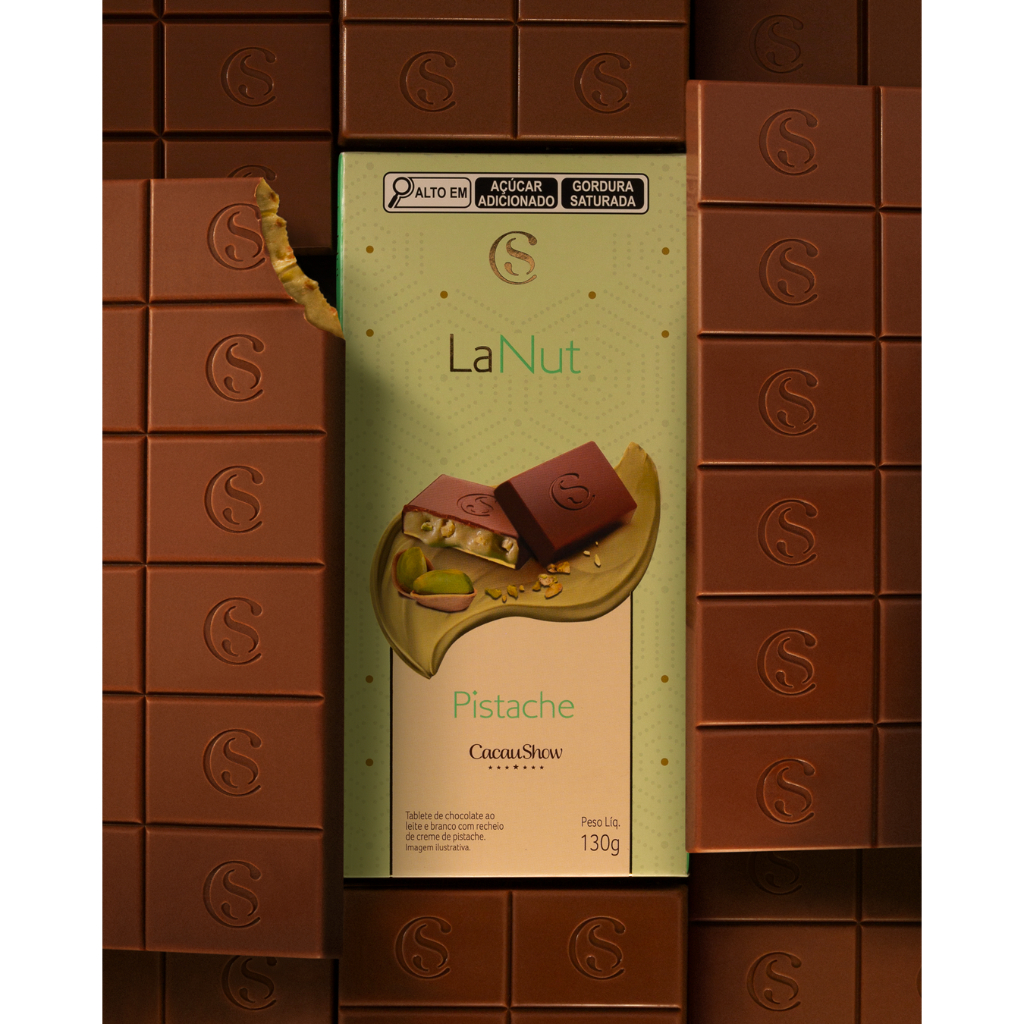 Tablete Barra de Pistache Lanut 130g Chocolate Cacau Show com Creme de ...