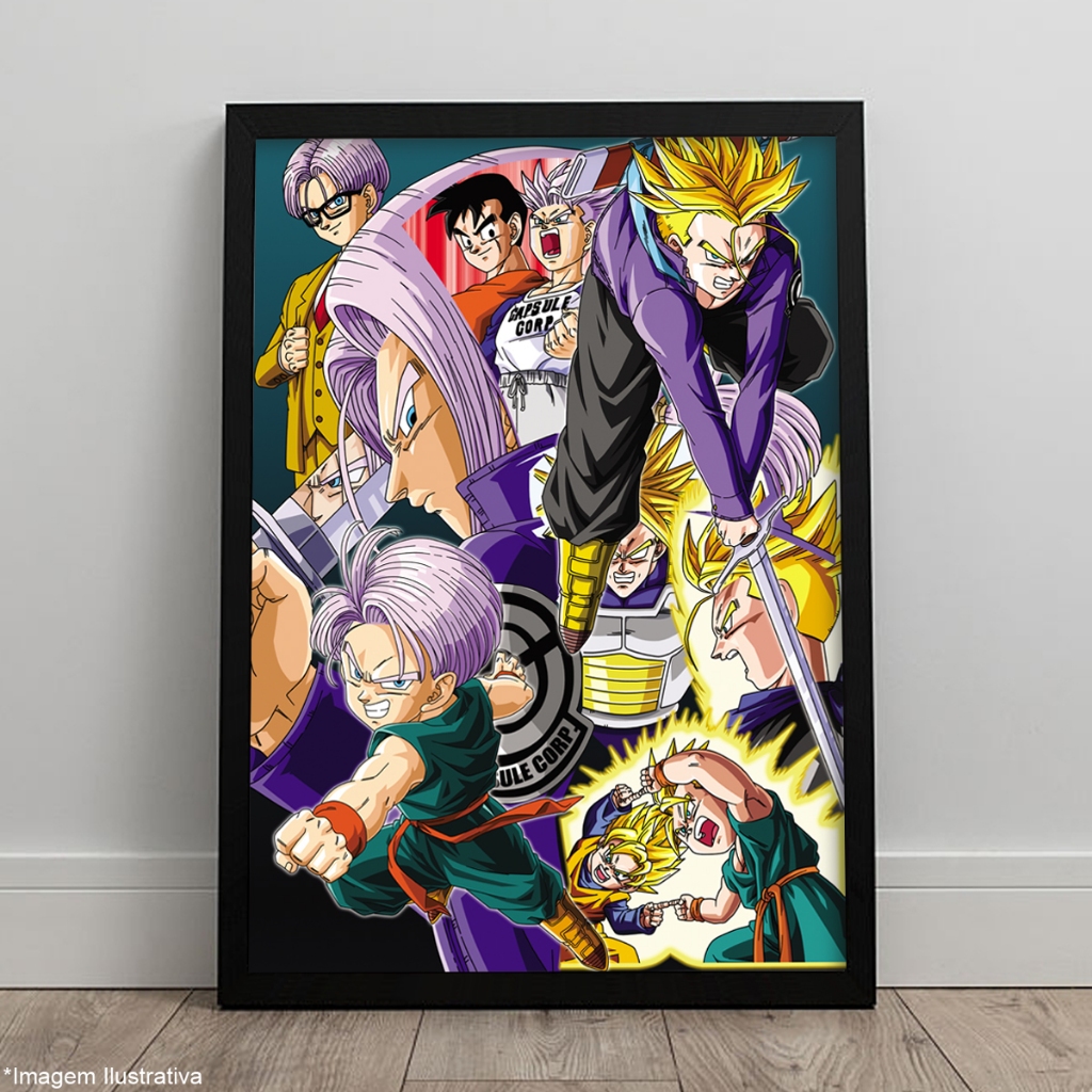 Quadro Dragon Ball Z Trunks Goten Anime Setup Otaku Pôster C/ Moldura ...