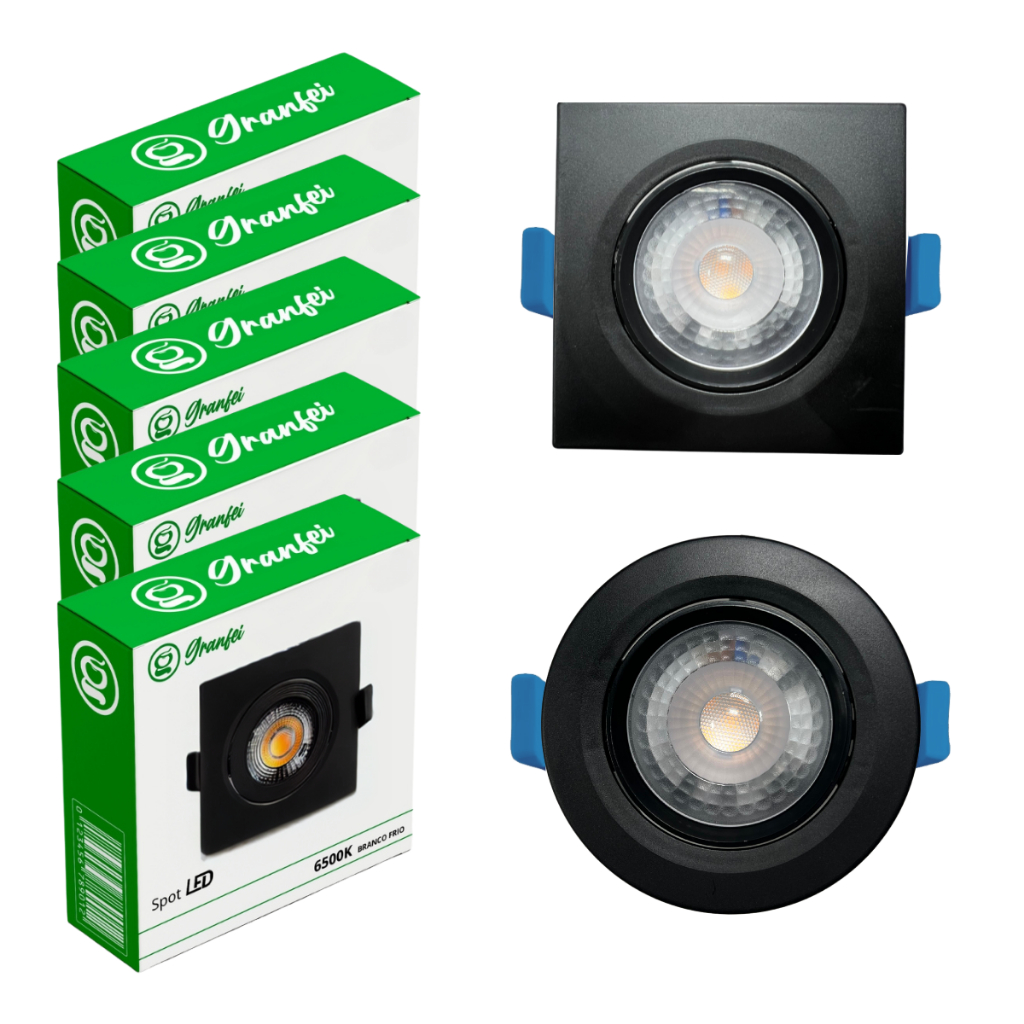 Kit 15 Luminária Spot Led 5W Preto Embutir Quadrado Redondo ...