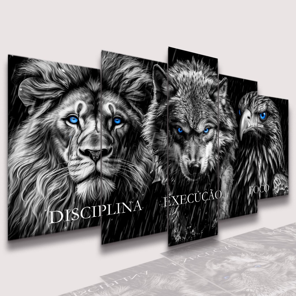 Quadro DEcorativo Disciplina Execução Foco Leão Lobo Águia Decoração ...