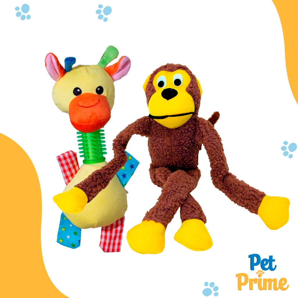 Kit 2 Pelúcias para Cachorro, Macaco 40 cm e Pato 25 cm Mordedor com ...