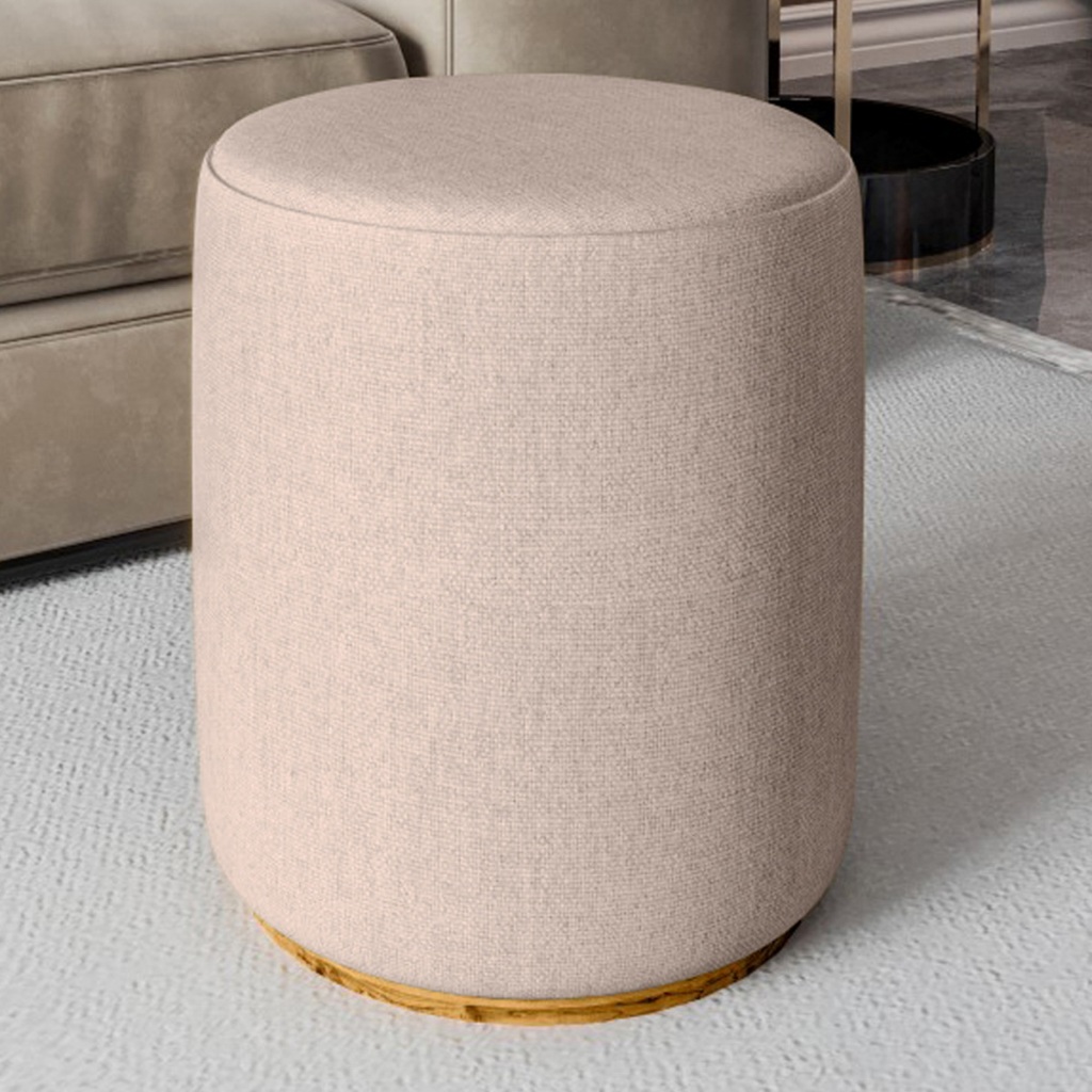 Kit 2 Puffs Lino Redondo Linhão Estilo Rustico Base De Madeira - LH ...