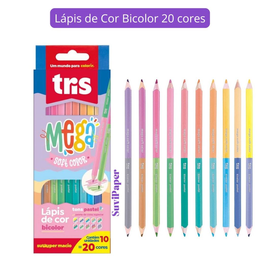 Lápis De Cor Bicolor 20 Cores Mega Soft Color - 20 Cores Tris | Shopee ...