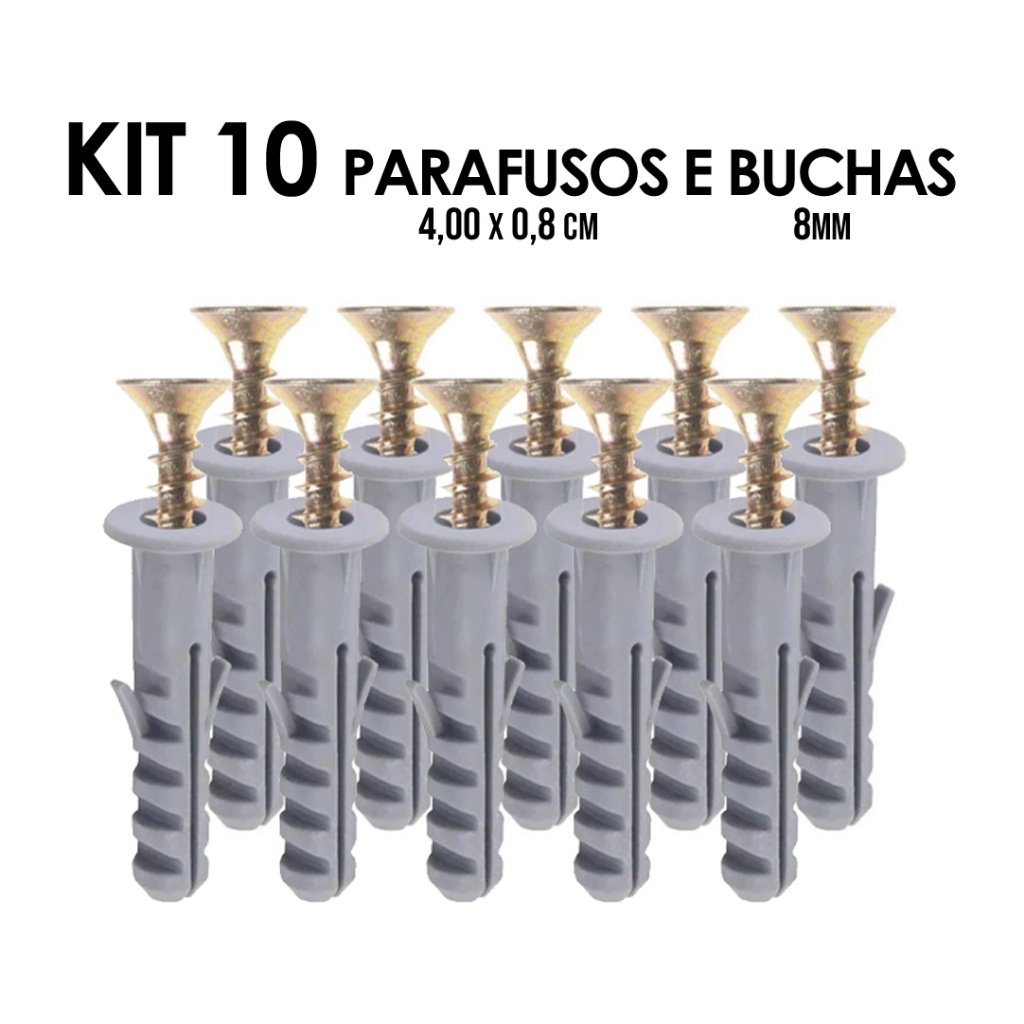 Kit Parafuso e Bucha 10 Parafusos de 0,8 x 4,00cm e 10 Buchas de 8mm ...