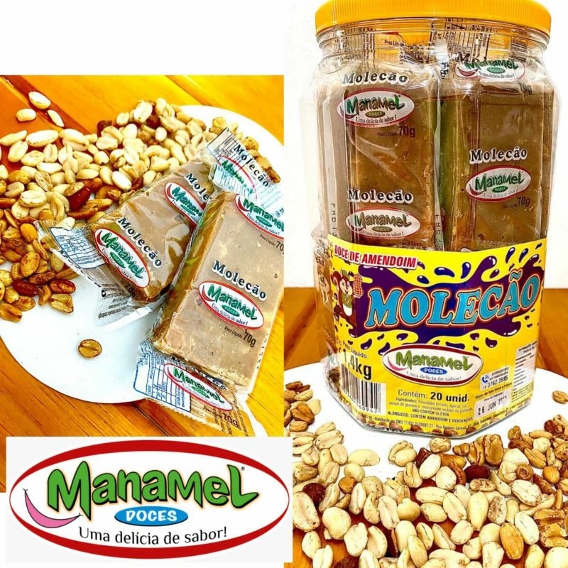 Pote doce Molecão Manamel 1,400kg com 20 unidades 70gr cada | Shopee Brasil