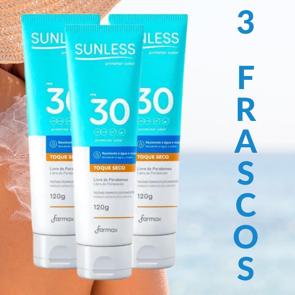 Protetor Solar FPS 30 Toque Seco Sunless 120g Farmax | Shopee Brasil