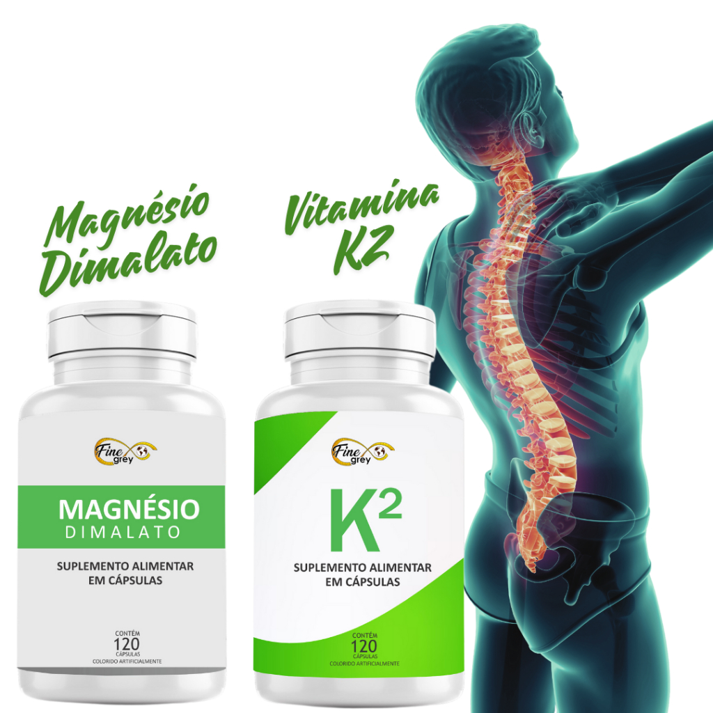 KIT SAÚDE DE FERRO 1 POTE DE MAGNÉSIO DIMALATO + 1 POTE DE VITAMINA K2 - 500MG - 120 CÁPSULAS ...